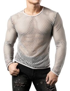 jogal men's mesh fishnet fitted long sleeve muscle top x-large wg04 grey