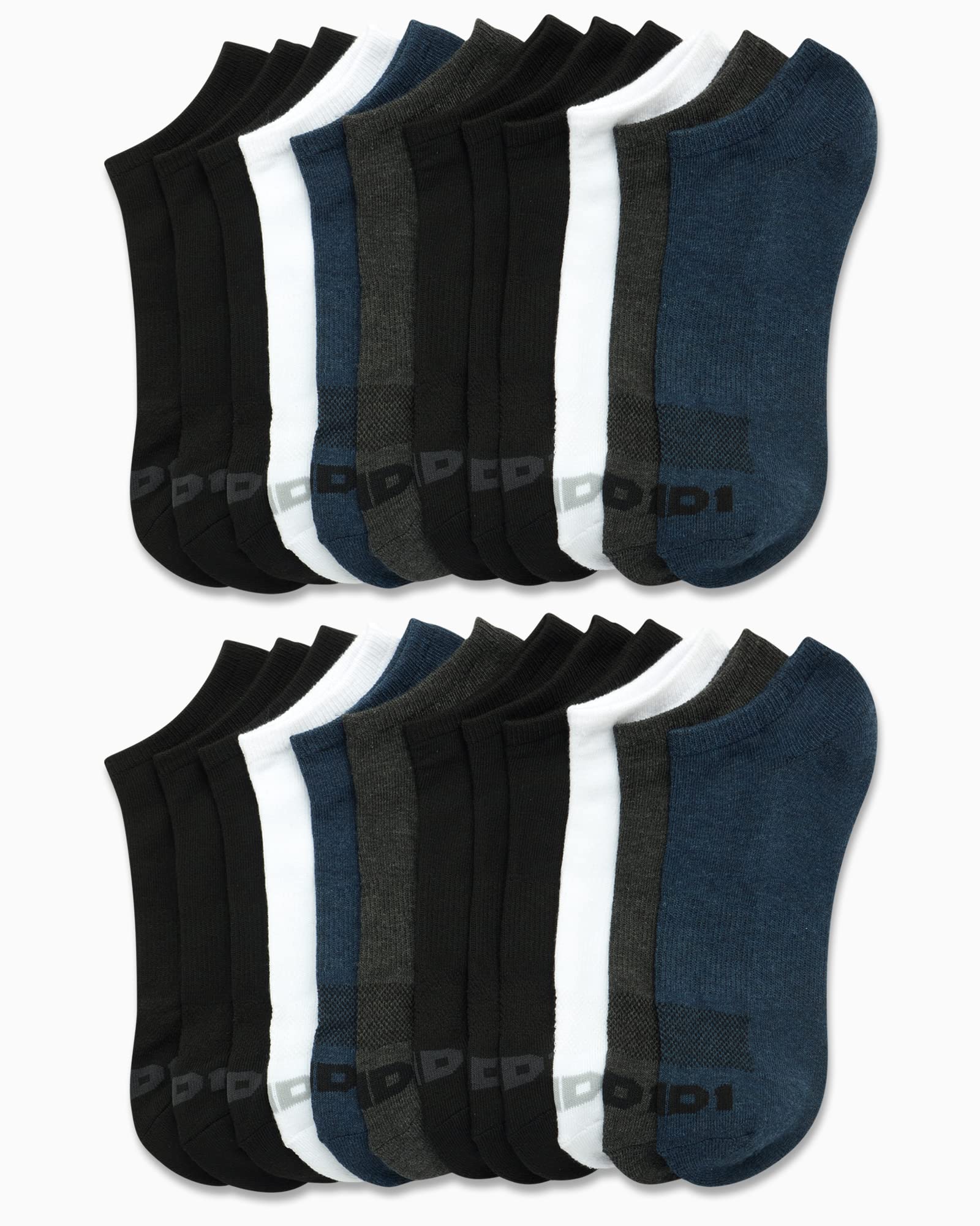 AND1 Men's Socks - Athletic Cushion Low Cut Socks (24 Pack), Size 6-12.5, Navy Assorted