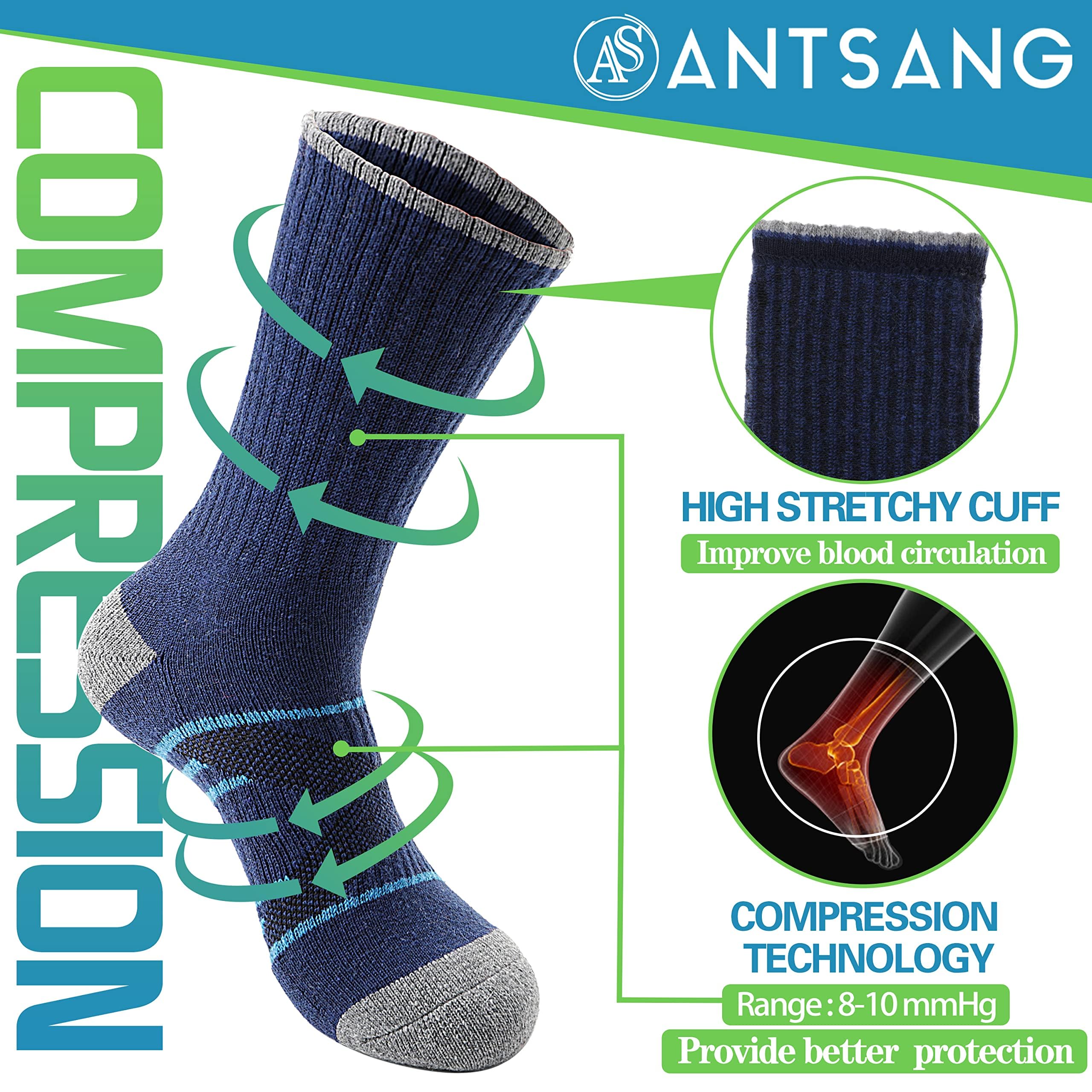 ANTSANG Merino Wool Socks for Men & Women Thermal Winter Hiking Warm Thick Athletic Crew Cozy Boot Work Gift Socks Stocking Stuffers 5 Pairs (Orange/Green/Blue/Black/Dark Grey A,L)