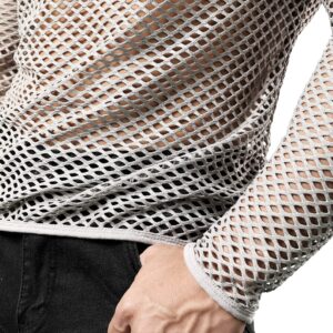 JOGAL Men's Mesh Fishnet Fitted Long Sleeve Muscle Top X-Large WG04 Grey