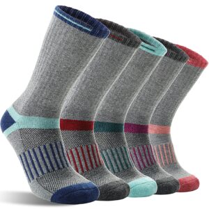 merino wool hiking socks for women men warm thermal winter cozy boot work crew socks gifts stocking stuffers 5 pairs (light stripes b,l)