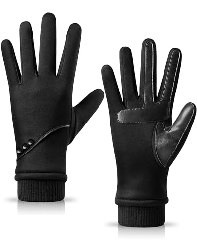 HOLDINA Winter Gloves Women with Touchscreen Fingers,Gloves for Women Water-Resistant with Anti-Slip Leather,Warm Gloves for Women Fleece Lined for Driving Running Cycling Hiking - M