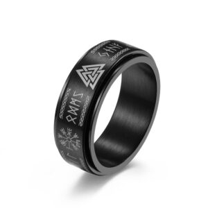 dinluned viking ring rune anti anxiety rings odin norse text viking jewelry viking wedding promise band for men women fidget spinner ring (viking ring b 13)