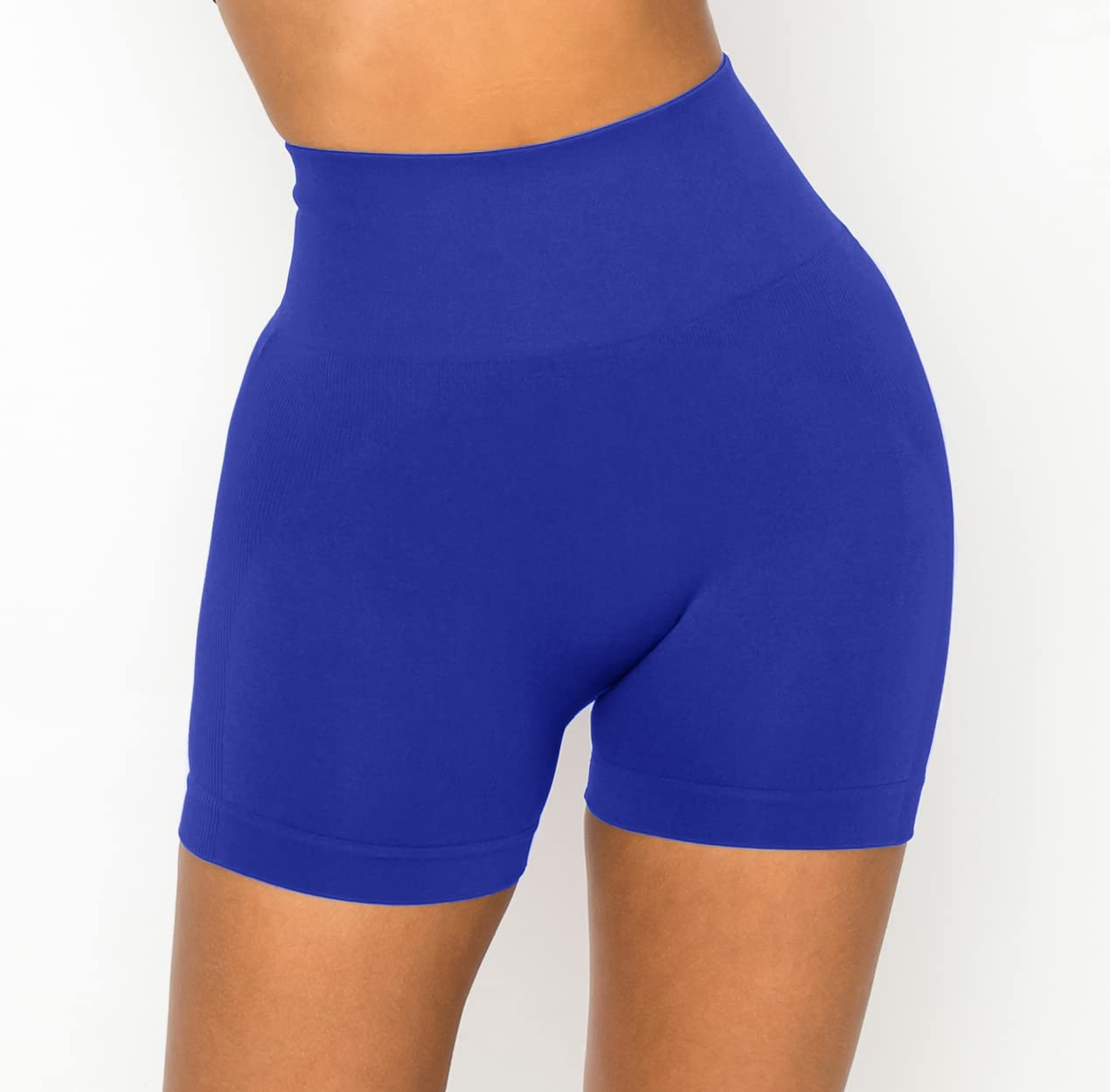 ALWAYS Women's Seamless Biker Shorts - High Waisted Yoga Running Athletic Workout Short Pants Royal Blue Medium