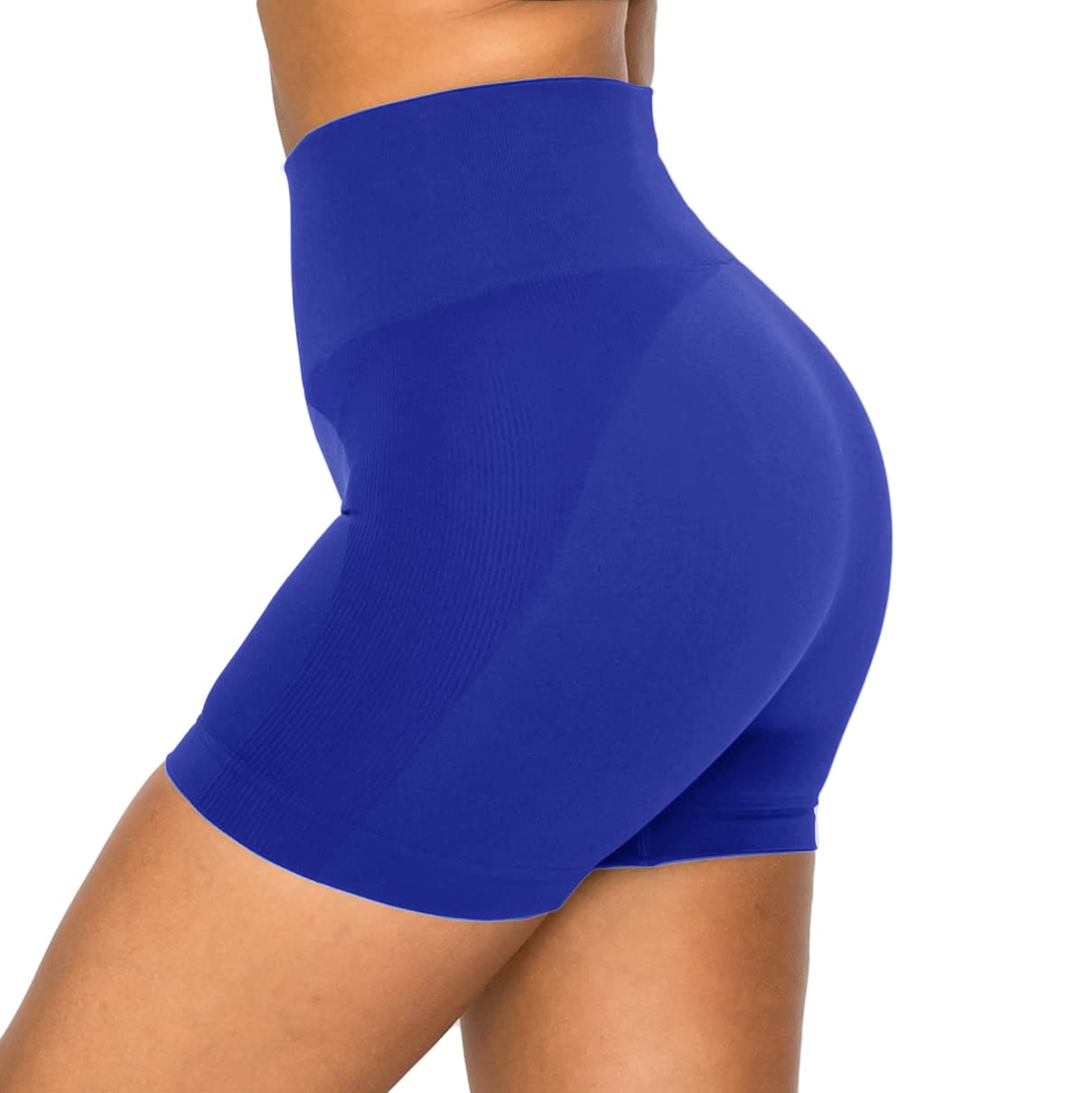 ALWAYS Women's Seamless Biker Shorts - High Waisted Yoga Running Athletic Workout Short Pants Royal Blue Medium