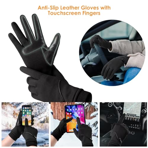 HOLDINA Winter Gloves Women with Touchscreen Fingers,Gloves for Women Water-Resistant with Anti-Slip Leather,Warm Gloves for Women Fleece Lined for Driving Running Cycling Hiking - M