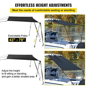 VEVOR T-Top Sun Shade Kit 6' x 5', UV-Proof 600D Polyester T-top Extension Kit with Rustproof Steel Telescopic Poles, Waterproof T-Top Shade Kit, Easy to Assemble for T-Tops ＆ Bimini Top