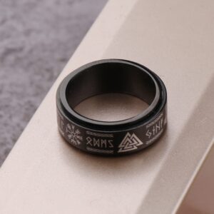 DINLUNED Viking Ring Rune Anti Anxiety Rings Odin Norse Text Viking Jewelry Viking Wedding Promise Band for Men Women Fidget Spinner Ring (Viking Ring B 13)