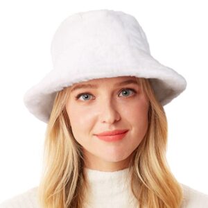 wheebo winter fluffy bucket hat for women's faux fur fishman cap warm fuzzy bucket hats (white)