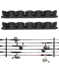 booms fishing wv5 horizontal fishing rod holders for garage, wall mounted fishing rod rack, kayak fishing pole holder and rack, store up to 6 rod and reel combo in 14.6"