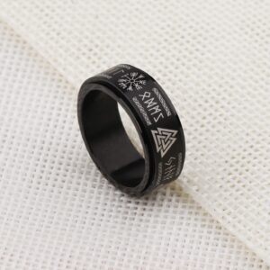 DINLUNED Viking Ring Rune Anti Anxiety Rings Odin Norse Text Viking Jewelry Viking Wedding Promise Band for Men Women Fidget Spinner Ring (Viking Ring B 13)