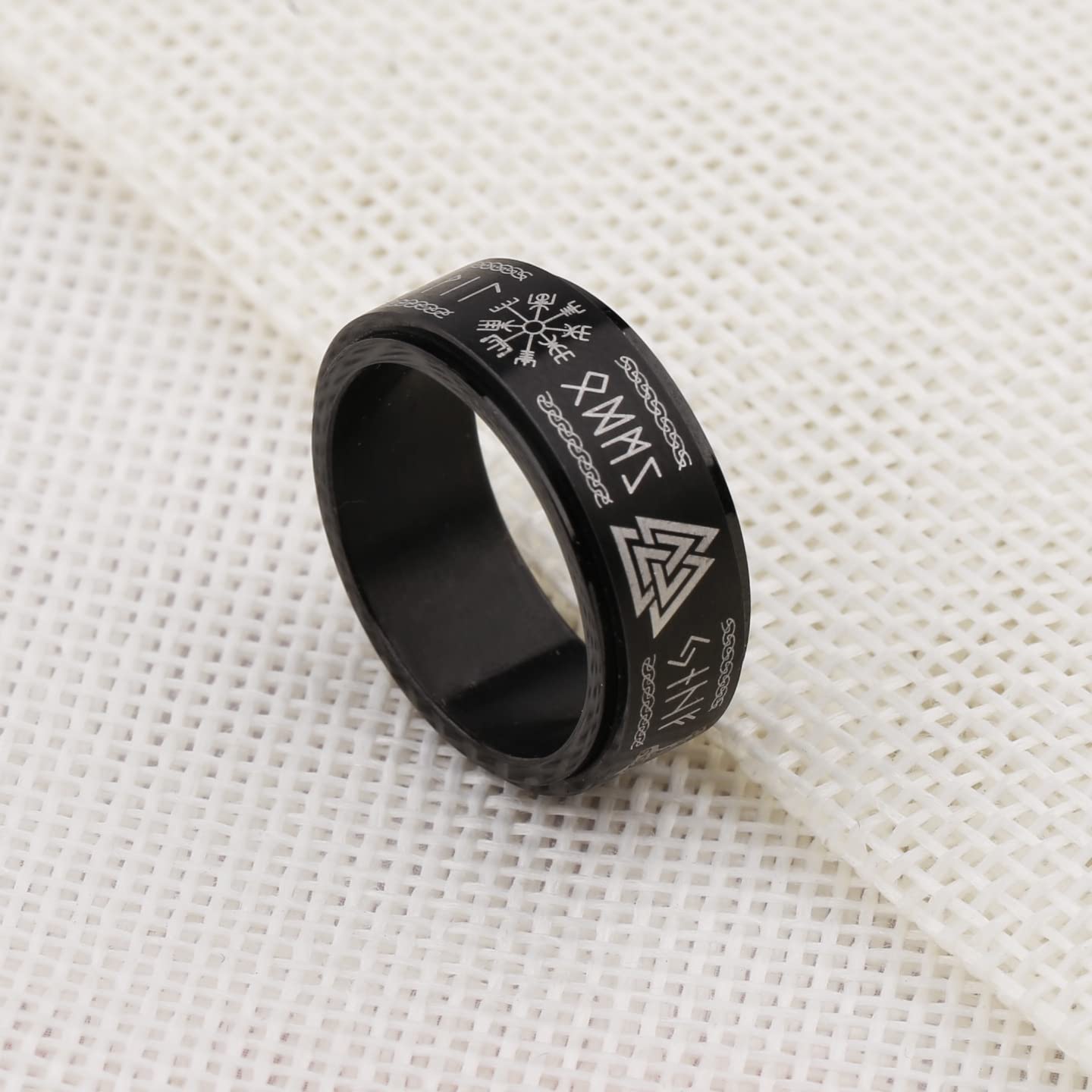 DINLUNED Viking Ring Rune Anti Anxiety Rings Odin Norse Text Viking Jewelry Viking Wedding Promise Band for Men Women Fidget Spinner Ring (Viking Ring B 13)