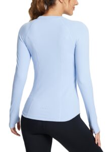 baleaf women's long sleeve workout tops compression running shirts fitted athletic warm thumbholes quick dry stretch yoga blue l