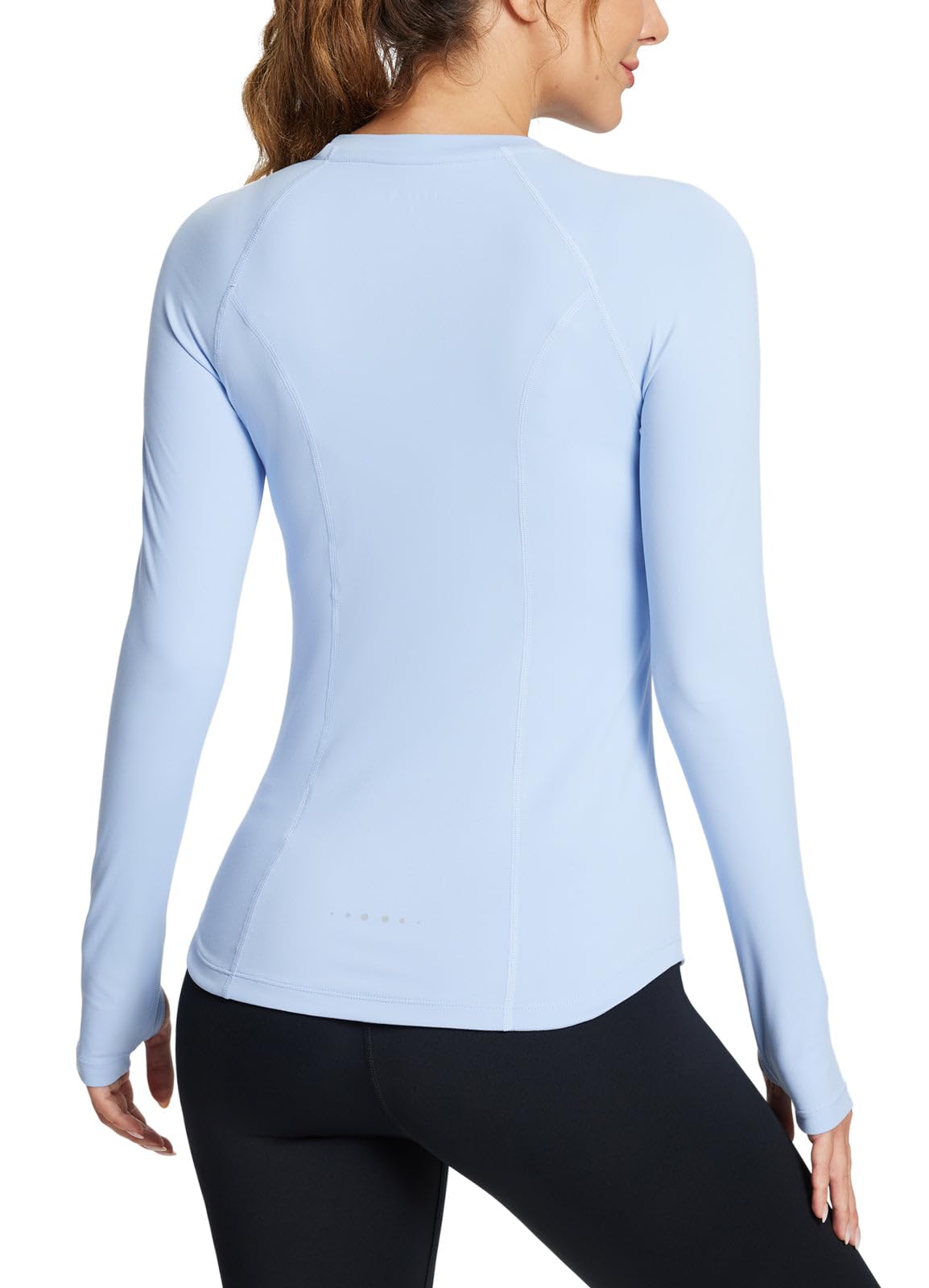 BALEAF Women's Long Sleeve Workout Tops Compression Running Shirts Fitted Athletic Warm Thumbholes Quick Dry Stretch Yoga Blue L