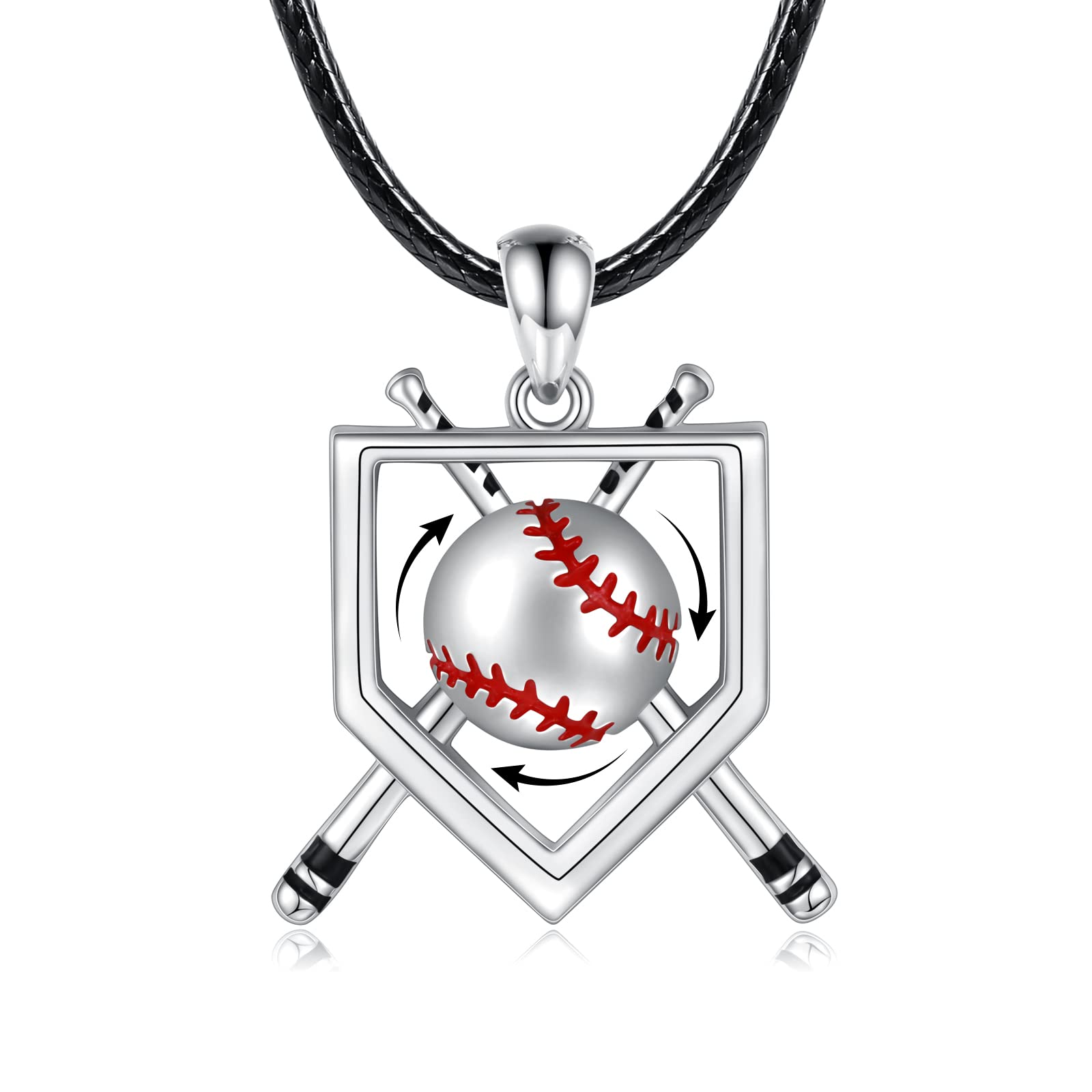 oGoodsunj Baseball Football Fidget Necklace 925 Sterling Silver Softball Bat Spinner Homeplate Pendant Anti Anxiety Necklaces Jewelry Gifts for Men Women (Baseball)