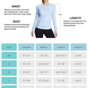 BALEAF Women's Long Sleeve Workout Tops Compression Running Shirts Fitted Athletic Warm Thumbholes Quick Dry Stretch Yoga Blue L