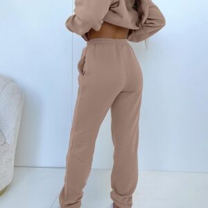 Alunzoem Tracksuit for Women Set Sweat Suit 2 Piece Pullover Solid Sweatshirt Long Pants Outfits Lounge Set Khaki M