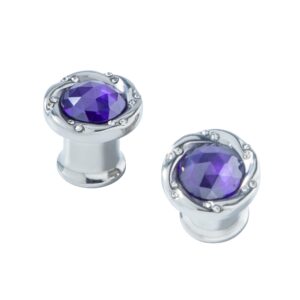 kuniu 2pcs cz gemstrumpet ear tunnels plugs gauges floral screws stretcher expander piercing jewelry6g-0g (0g(8mm))