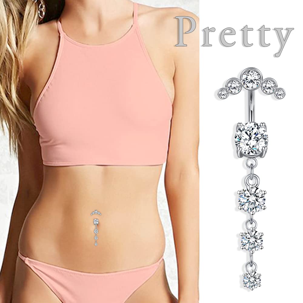 Anicina Belly Button Ring 14G Clear Diamond CZ Belly Rings Surgical Stainless Steel Navel Rings Butterfly Heart Devil Belly Button Piercing Jewelry for Women Silver