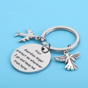 FUSTMW Pilot Gifts Keychain Guardian Angel Gifts Pilot Aviation Gifts Pilot Student Gifts Pilot to be Gifts Aviation Keychain (Silver)