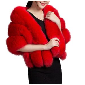 fashion women soft plush shawl winter warm stole bridal wedding wrap solid color elegant scarf (red, one size)