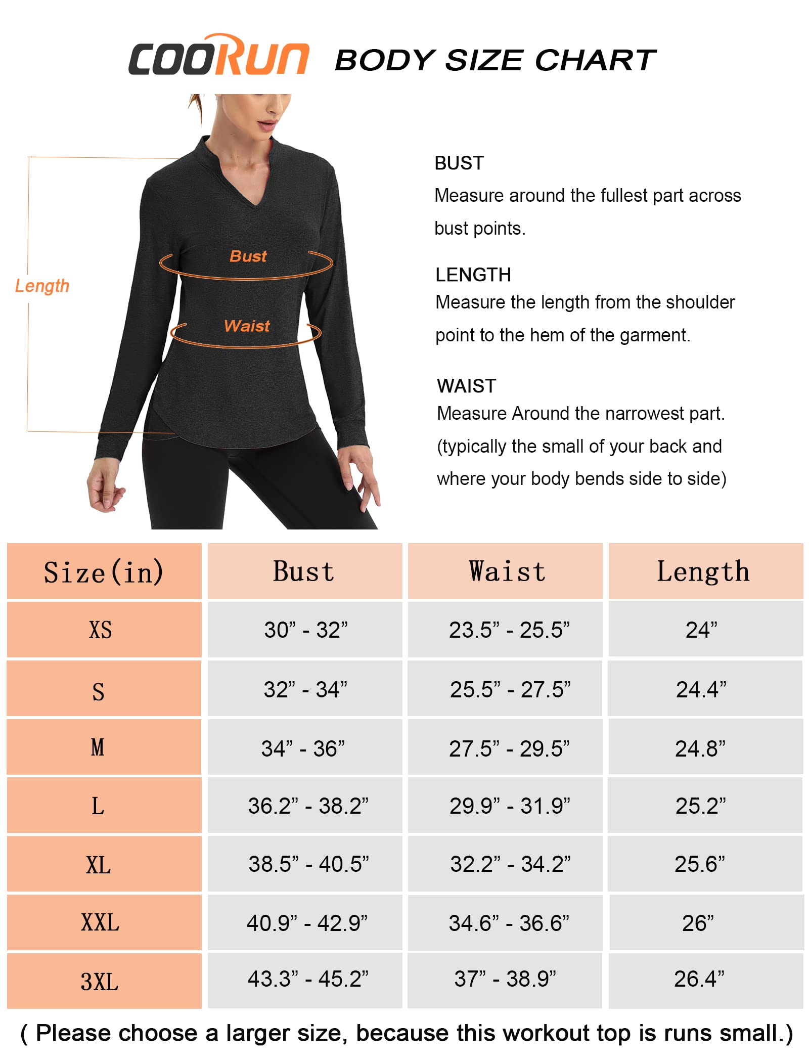 COOrun Long Sleeve Workout Shirts for Women Yoga Athletic Casual Tops Gym Running Breathable Shirt Quick Dry Black X-Large