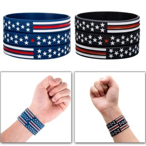 COYOUCO 10 Pack American Flag Bracelets -Thin Red Line Silicone Rubber Wristband Stretch Set for Americanism, Patriotic, Holiday, Army and Sport Fans, ndependence Day, Gifts for Teens Men Women