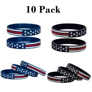 COYOUCO 10 Pack American Flag Bracelets -Thin Red Line Silicone Rubber Wristband Stretch Set for Americanism, Patriotic, Holiday, Army and Sport Fans, ndependence Day, Gifts for Teens Men Women