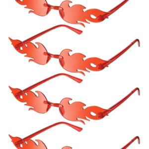 EBOOT 4 Pairs Fire Flame Glasses Rimless Flame Fire Sunglasses for Mardi Gras St.patrick's Day Women Men Cosplay (Red)