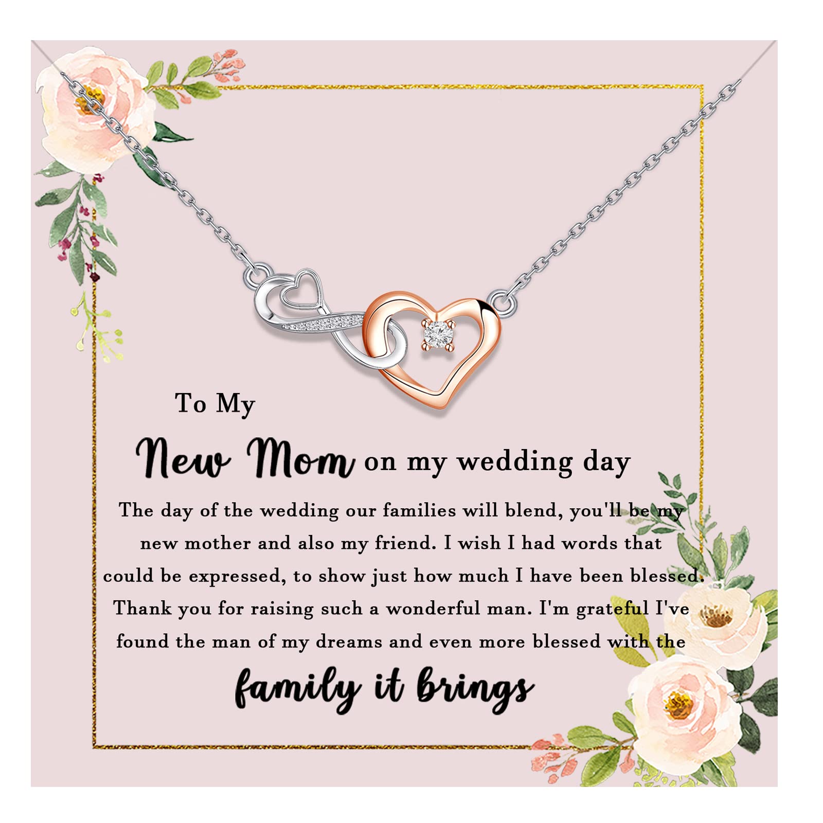 MYOSPARK Mother in Law Wedding Gift from Bride Mother of the Groom Necklace Gift To My New Mom On My Wedding Day Message Card (Mom My Wedding Card NL)