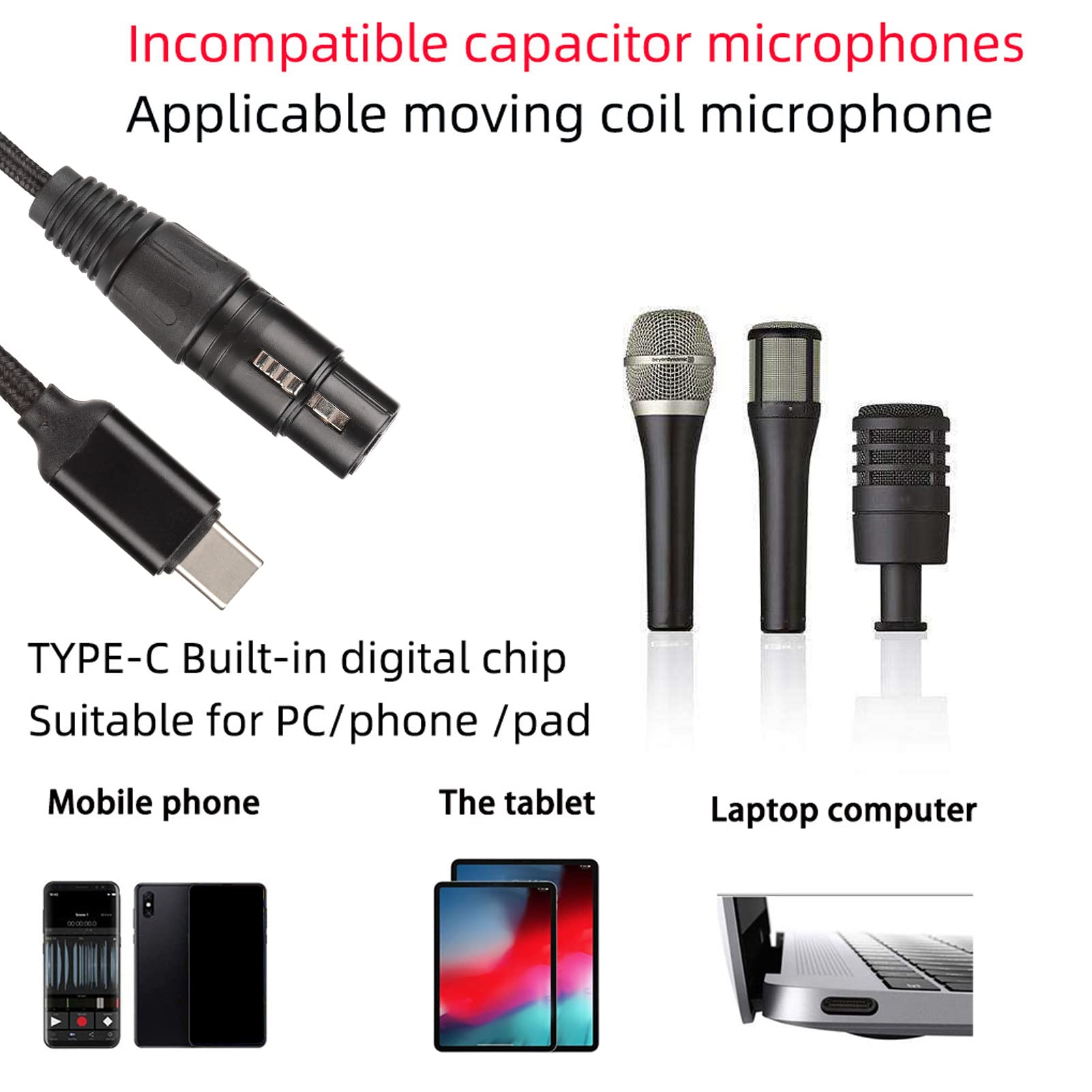 PUSOKEI USB C to XLR Female Cable, HiFi USB C Microphone Cable, Microphone Recording Line Built in D/A Conversion Chip for Windows OS X, Plug and Play()