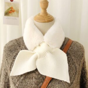 Fashion Women Fluffy Scarf Knitting Scarves Fall Winter Elegant Scarf Neck Warmer (White, One Size)