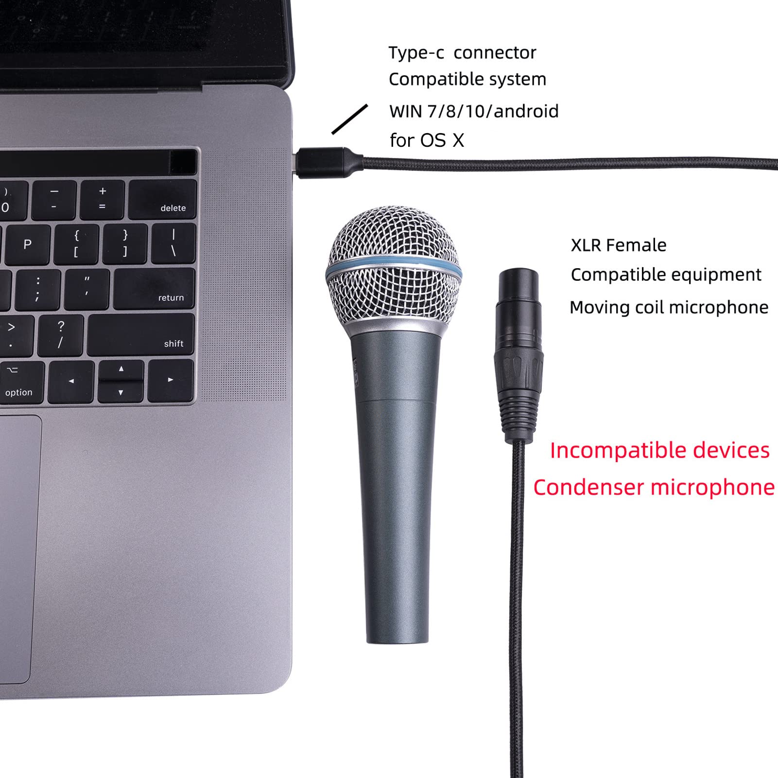 PUSOKEI USB C to XLR Female Cable, HiFi USB C Microphone Cable, Microphone Recording Line Built in D/A Conversion Chip for Windows OS X, Plug and Play()