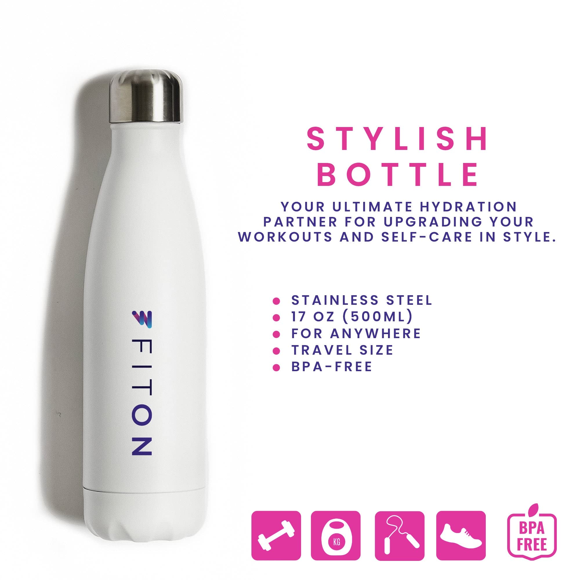 FitOn Stainless Steel Water Bottles - Double Vacuum Insulated Water Bottle - Leak-Proof Water Flask Use As Outdoor Water Bottle Or Gym Hot/Cold Insulated Drink Bottles - 17oz/500ml Hydrate Me Bottle