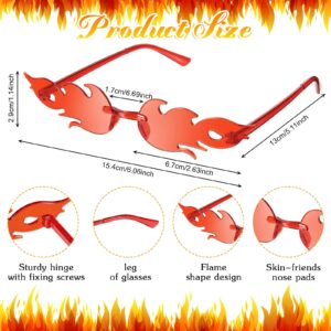 EBOOT 4 Pairs Fire Flame Glasses Rimless Flame Fire Sunglasses for Mardi Gras St.patrick's Day Women Men Cosplay (Red)