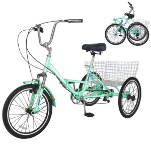 docred adult folding tricycle 7-speed, 20/24/26-inch three wheel cruiser bike with cargo basket, foldable tricycle for adults, women, men, seniors exercise shopping