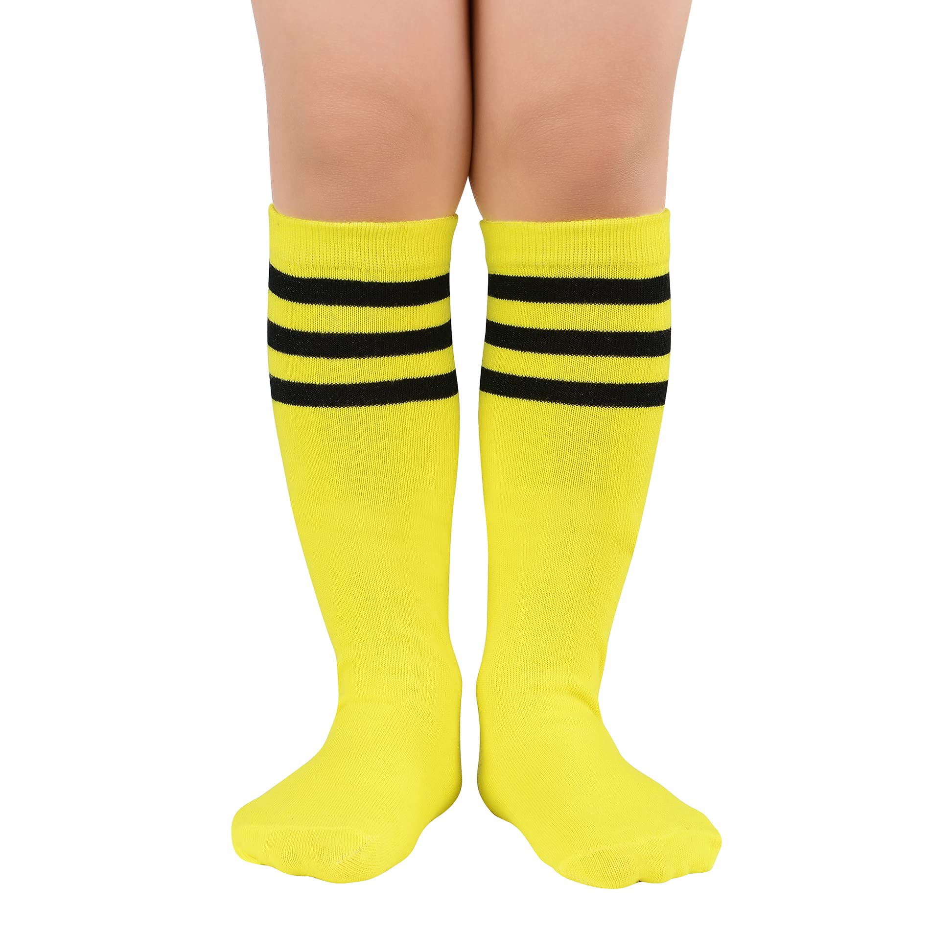 American Trends Kids Soccer Socks Knee High Socks for Toddler Boys Girls Youth School Uniform Stripes Cotton Sport Long Tube Sock Yellow Black