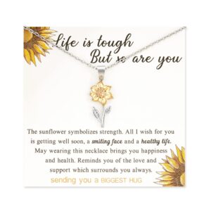 jeka get well soon gifts for women, sunflower necklace jewelry inspirational motivational after surgery recovery gifts for women mom wife sister friends gifts for women