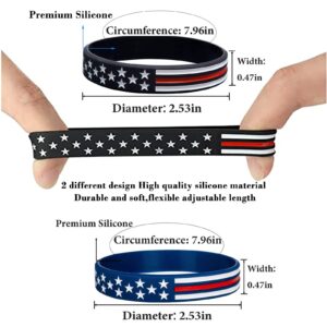 COYOUCO 10 Pack American Flag Bracelets -Thin Red Line Silicone Rubber Wristband Stretch Set for Americanism, Patriotic, Holiday, Army and Sport Fans, ndependence Day, Gifts for Teens Men Women