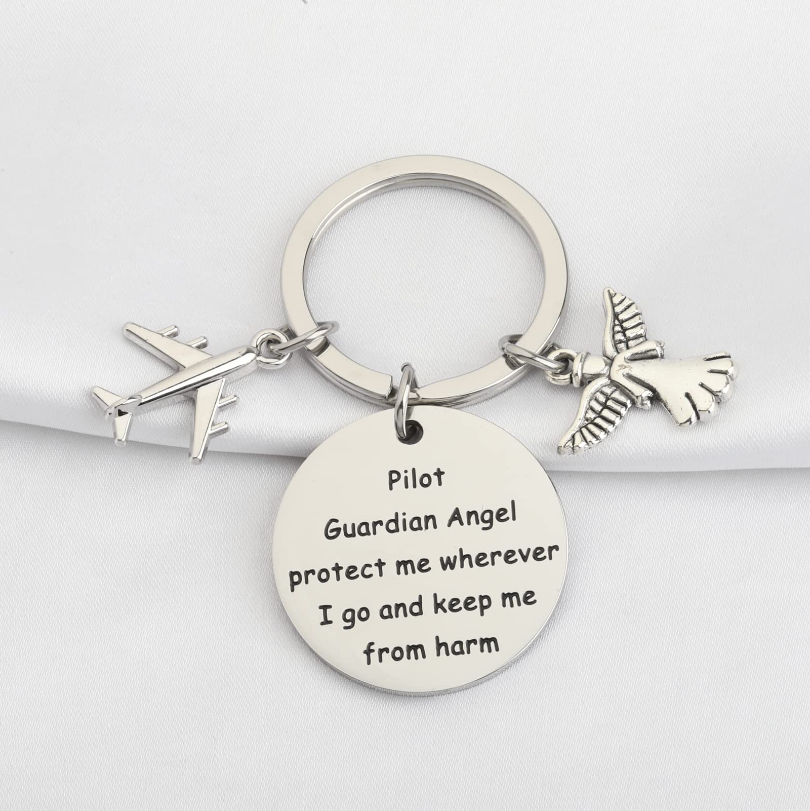 FUSTMW Pilot Gifts Keychain Guardian Angel Gifts Pilot Aviation Gifts Pilot Student Gifts Pilot to be Gifts Aviation Keychain (Silver)