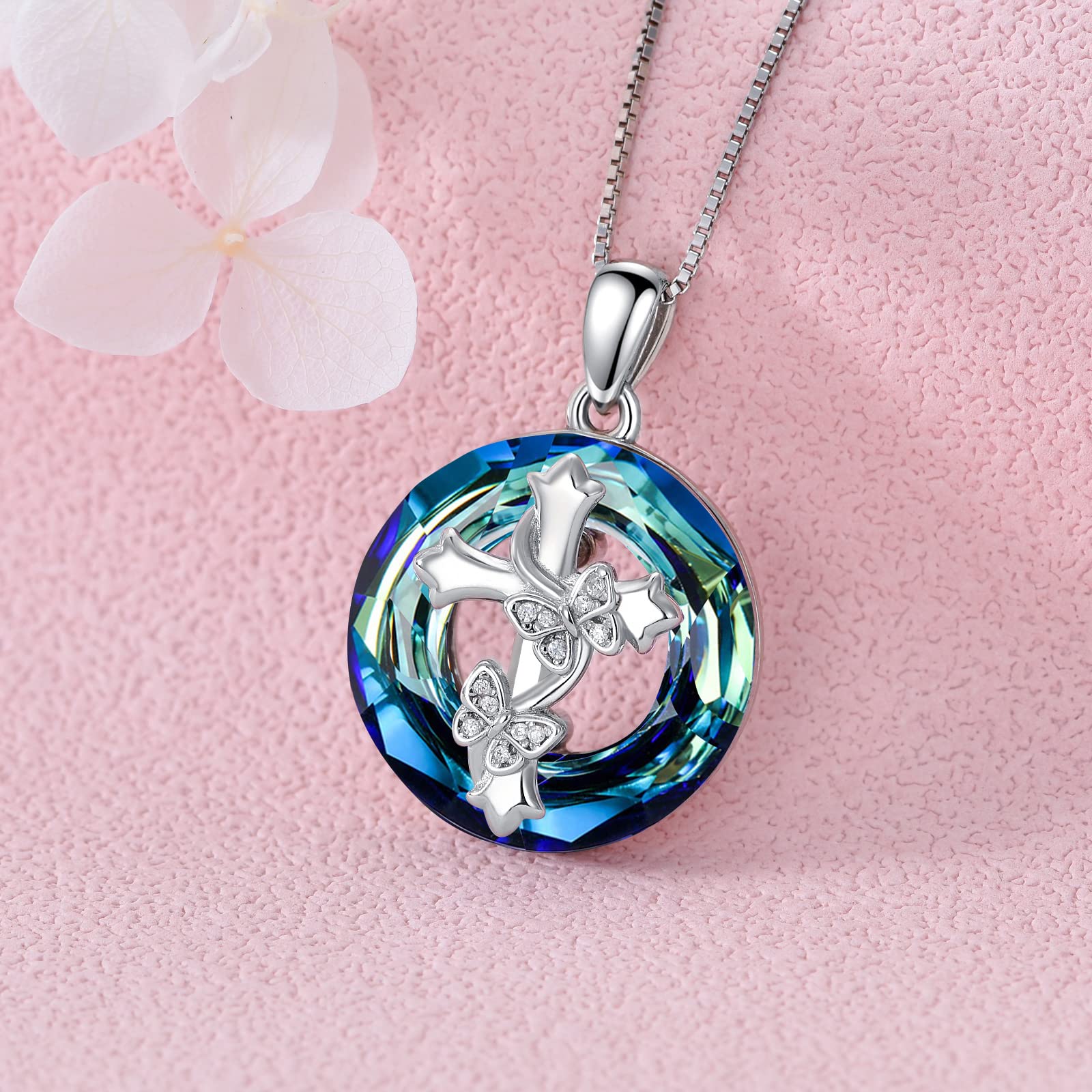 POTOPYY Butterfly Necklace S925 Sterling Silver Crystal Butterfly Necklaces for Women Butterfly Pendant Jewelry, Butterfly Gifts for Women Mom Christmas Mothers Day Birthday New Year Anniversary