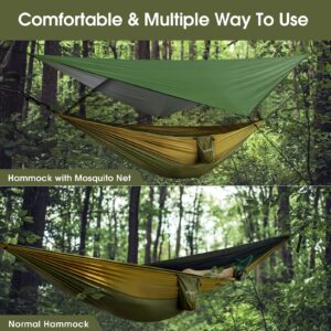 G4Free Camping Hammock with Net and Rain Fly- Portable Hammock Tent with Tarp, 2 Person Lightweight Hammock for Camping Hiking Backyard Outdoor Backpacking Travel