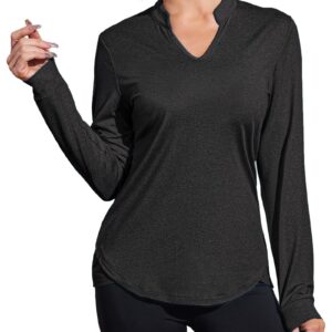 COOrun Long Sleeve Workout Shirts for Women Yoga Athletic Casual Tops Gym Running Breathable Shirt Quick Dry Black X-Large