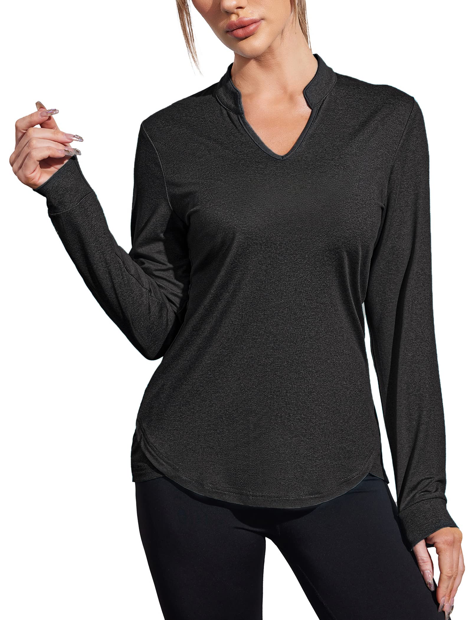 COOrun Long Sleeve Workout Shirts for Women Yoga Athletic Casual Tops Gym Running Breathable Shirt Quick Dry Black X-Large