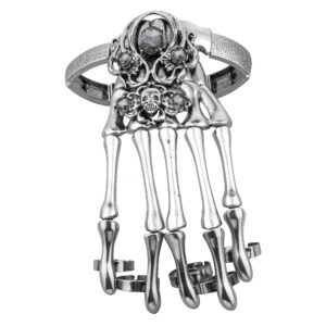 lux accessories silver-tone hem gothic skull tools full hand skeleton bracelet rings