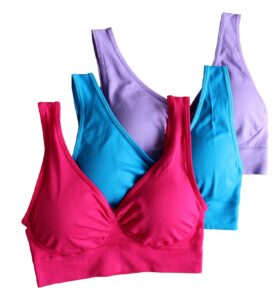 kinyaoyao 3 pack women's ultimate comfy medium support seamless wireless sports bra with removable pads,4x