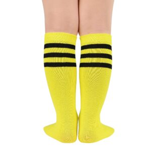 American Trends Kids Soccer Socks Knee High Socks for Toddler Boys Girls Youth School Uniform Stripes Cotton Sport Long Tube Sock Yellow Black