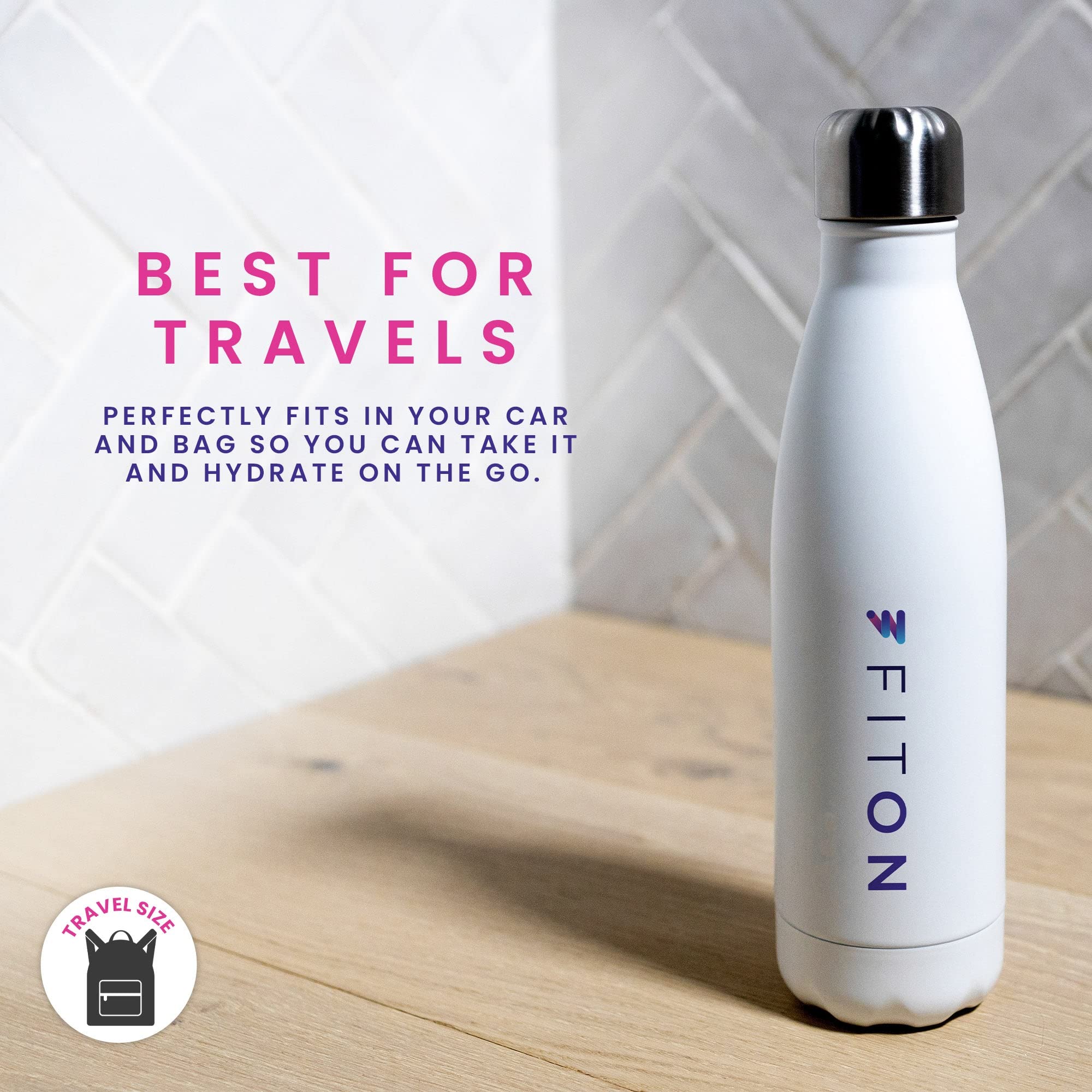 FitOn Stainless Steel Water Bottles - Double Vacuum Insulated Water Bottle - Leak-Proof Water Flask Use As Outdoor Water Bottle Or Gym Hot/Cold Insulated Drink Bottles - 17oz/500ml Hydrate Me Bottle