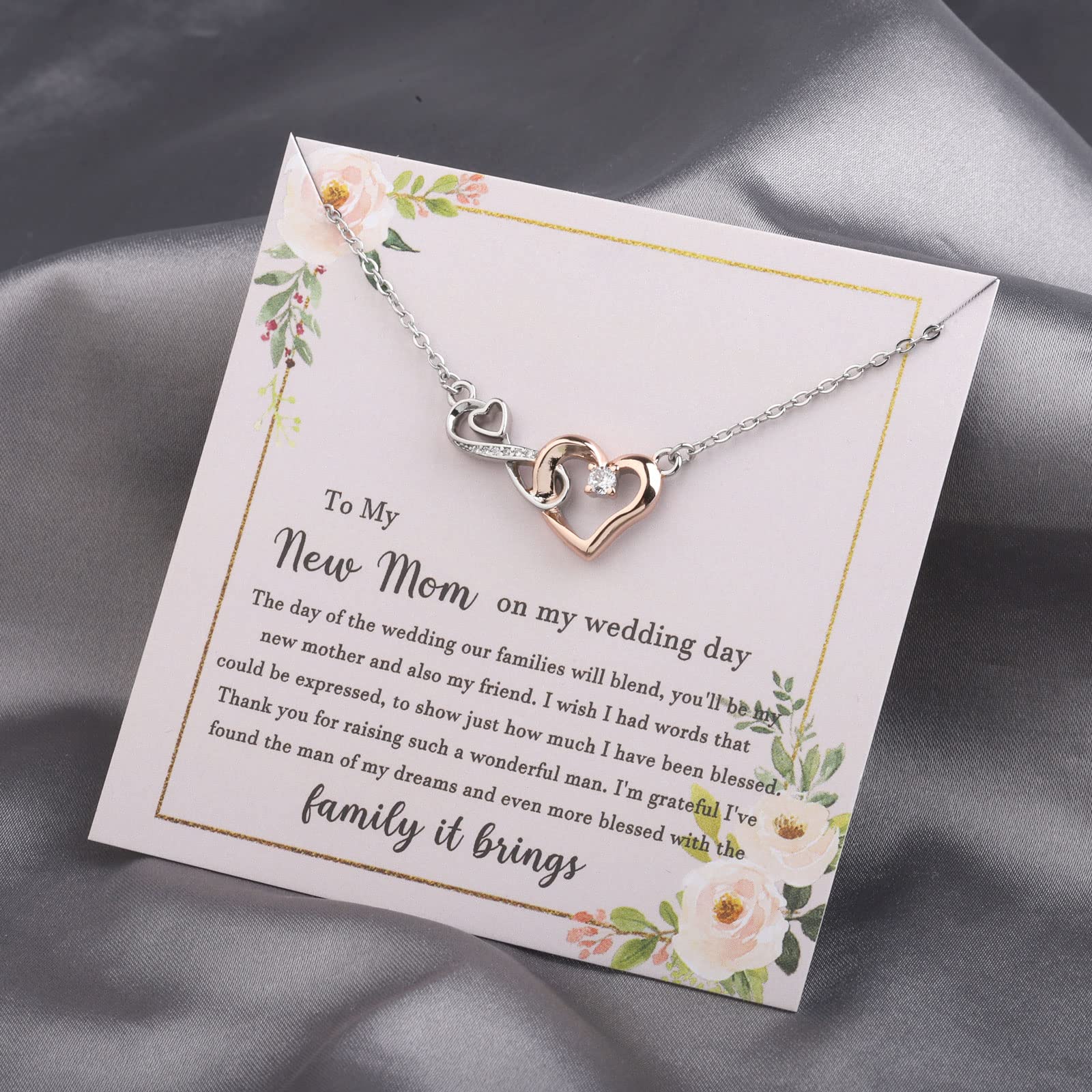 MYOSPARK Mother in Law Wedding Gift from Bride Mother of the Groom Necklace Gift To My New Mom On My Wedding Day Message Card (Mom My Wedding Card NL)