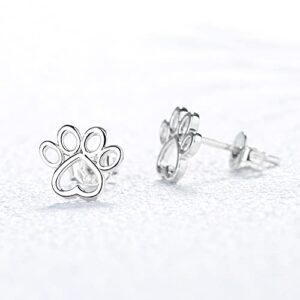 Amy & Annette Sterling Silver Paw Stud Earrings - Cute Puppy Dog Cat Pet Paw Print Stud Earrings - Great Gift Idea for Every Occasion